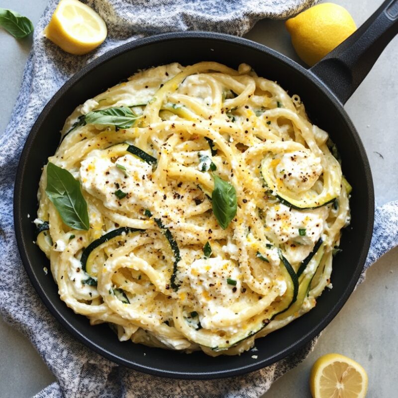 One Pot Lemon Butter Ricotta & Zucchini Pasta Recipe - Delice Serable Etcie
